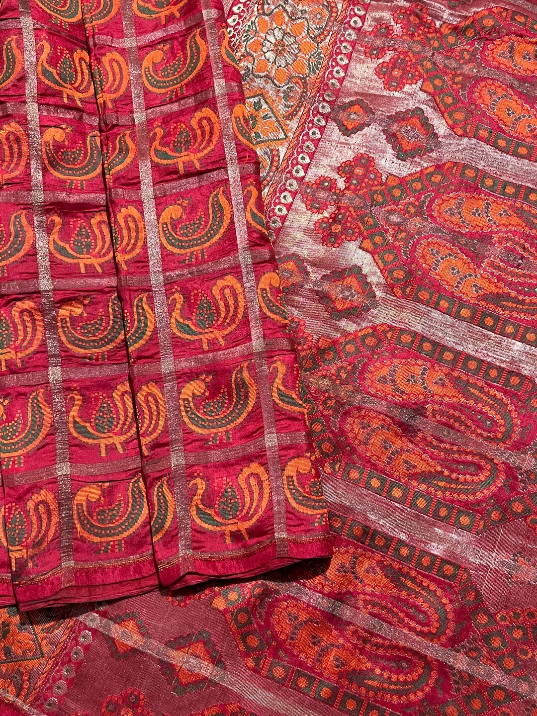 Kostenloser Versand Antike Vintage Rot Saree Reine Satin Seide Hand ...
