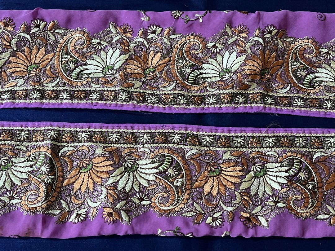 Vintage Indian Sari Border Sewing Embroidered Trim Ribbon Antique Lace ...