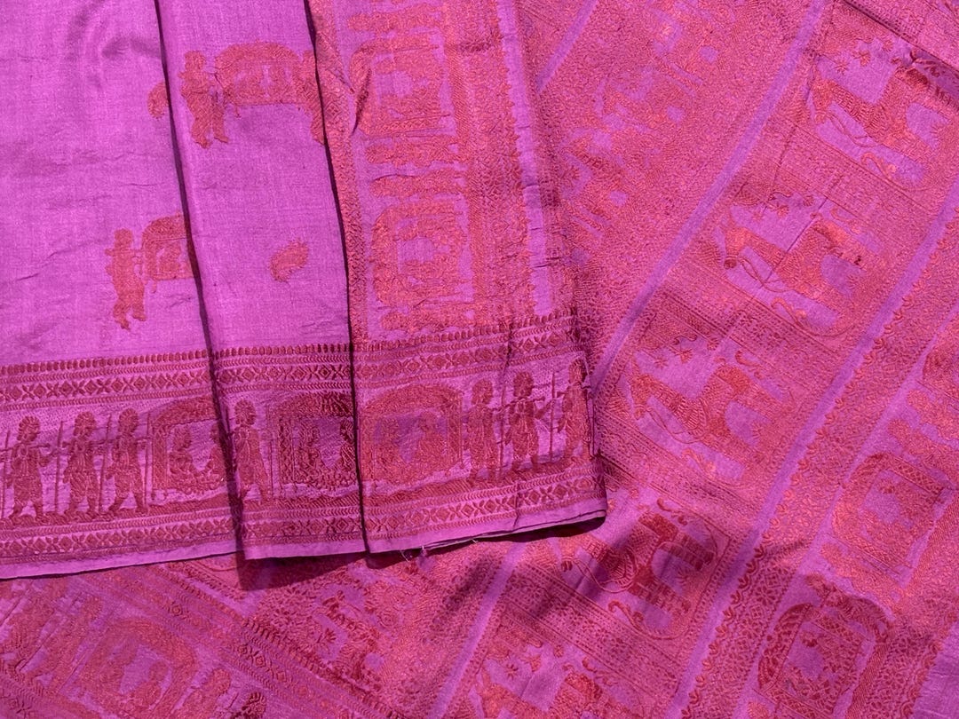 Vintage Pure Silk Saree Baluchari Hand Embroidery Handloom Saree ...