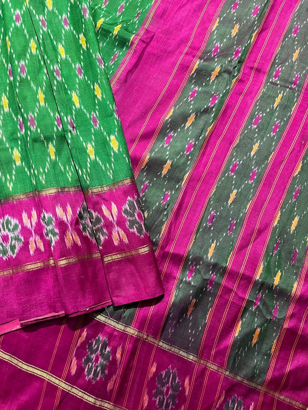 Vintage Pure Silk Saree 100% Ikat Patola Indian Sari Pochampally Hand ...