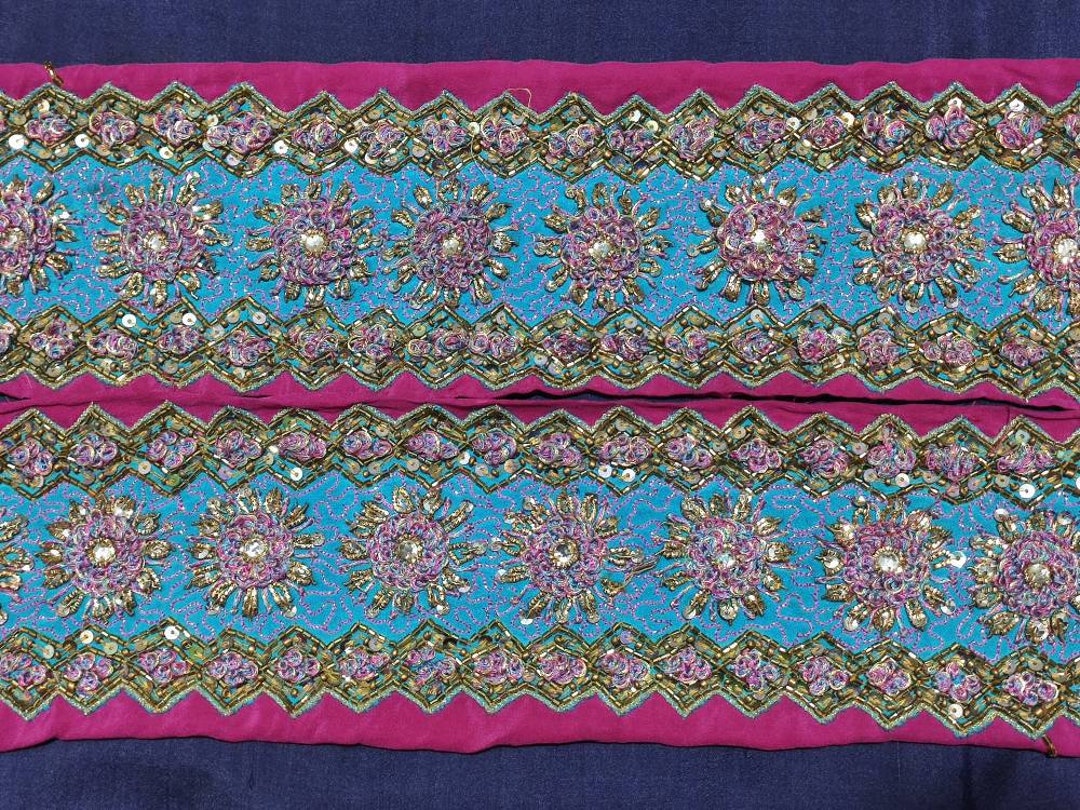 Vintage Sari Border, Embroidered Indian Trim, Sequins Lace (1 Yard) - Etsy