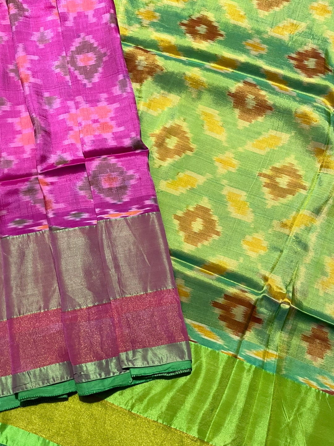 Vintage Pure Silk Saree Printed Ikat Patola Indian Sari Fabric 5yard ...