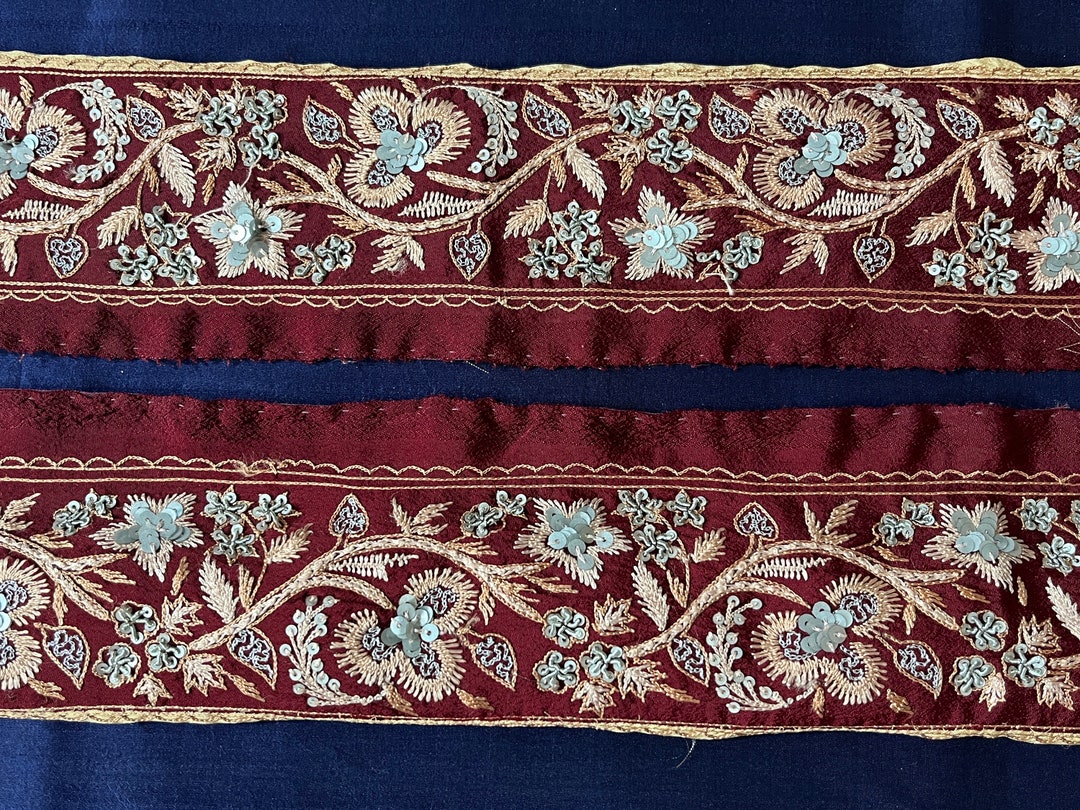 Vintage Indian Sari Border Sewing Embroidered Trim Ribbon Antique Lace ...