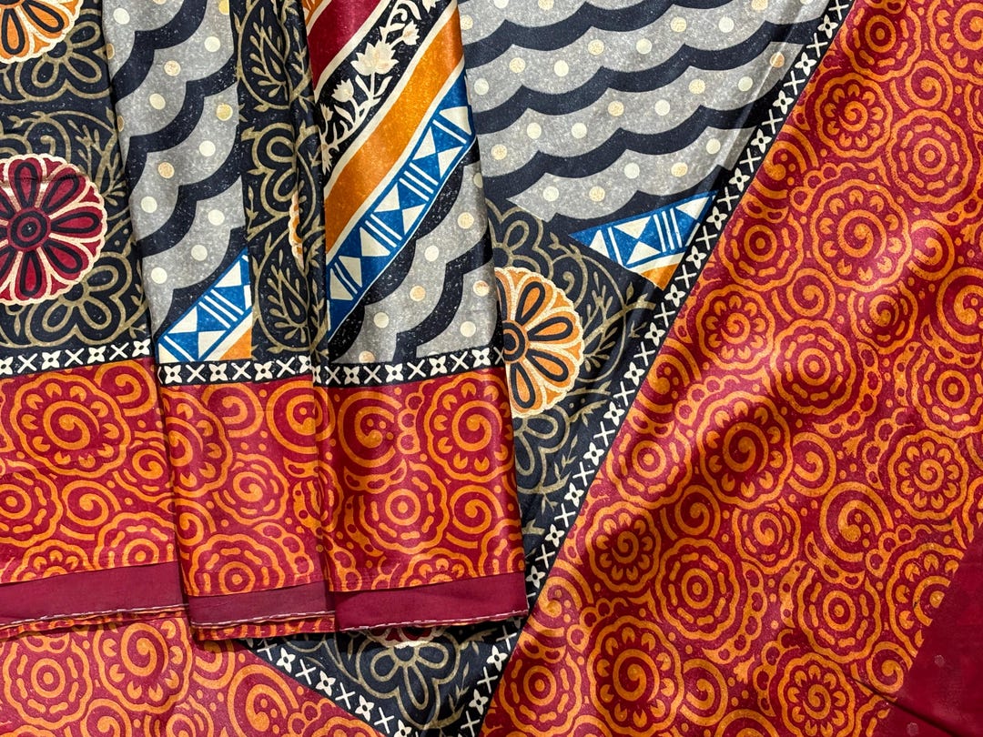 Vintage Seide Saree Crepe Seide Sari Stoff 5 Yard Rasgulla Seide Stoff ...
