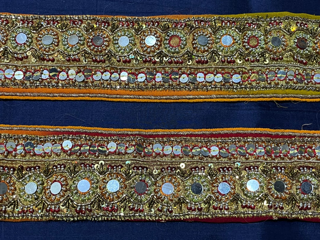 Vintage Indian Sari Border Sewing Embroidered Trim Ribbon Antique Lace ...