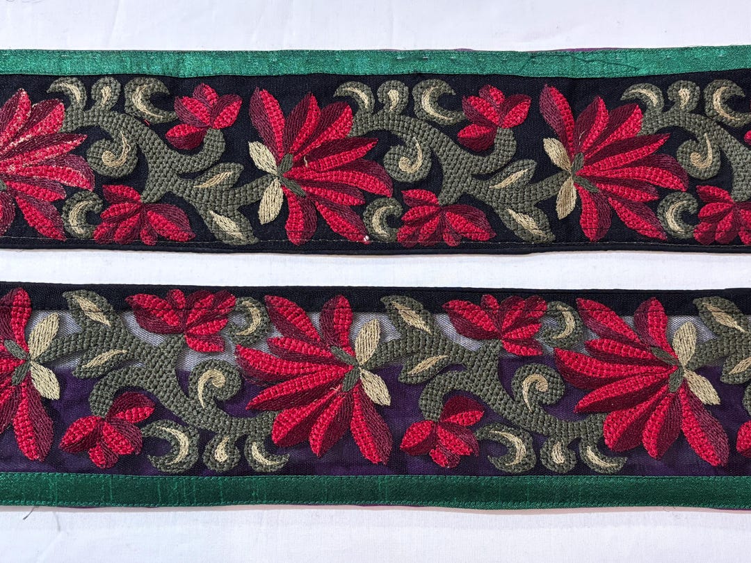 Vintage Embroidered Sari Border: Indian Silk Trim, DIY Costume Fabric ...