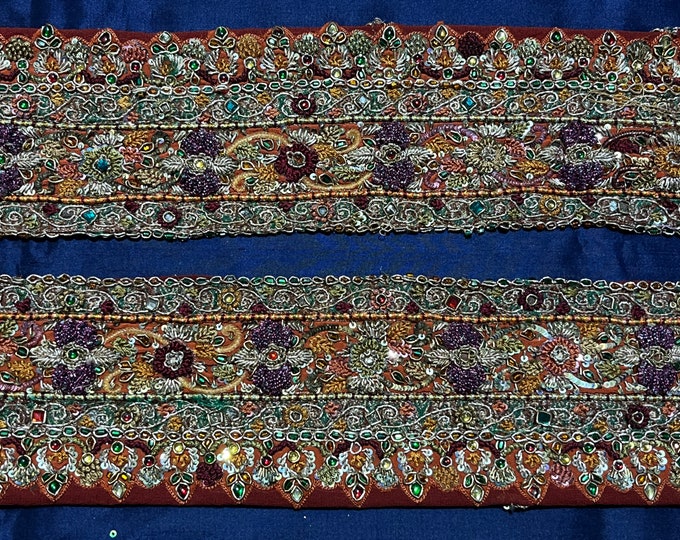 Vintage Indian Sari Border Sewing Beaded Decorative Trim Antique Ribbon ...