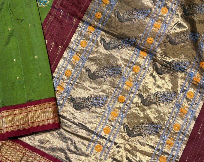 Vintage Pure Silk Saree Paithani Hand Embroidery Handloom Saree Wedding ...