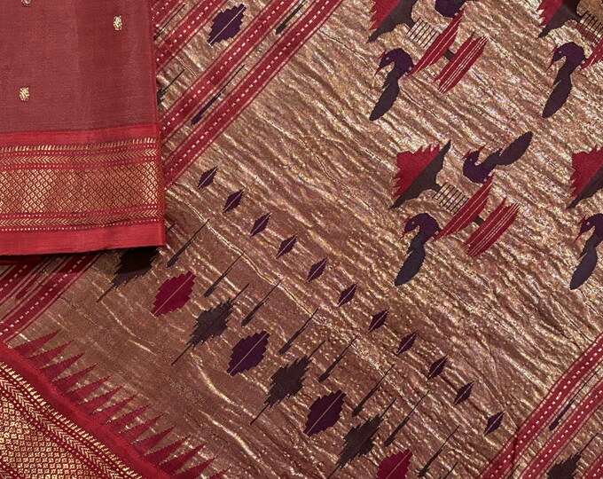 Vintage Pure Silk Saree Paithani Hand Embroidery Handloom Saree Wedding ...