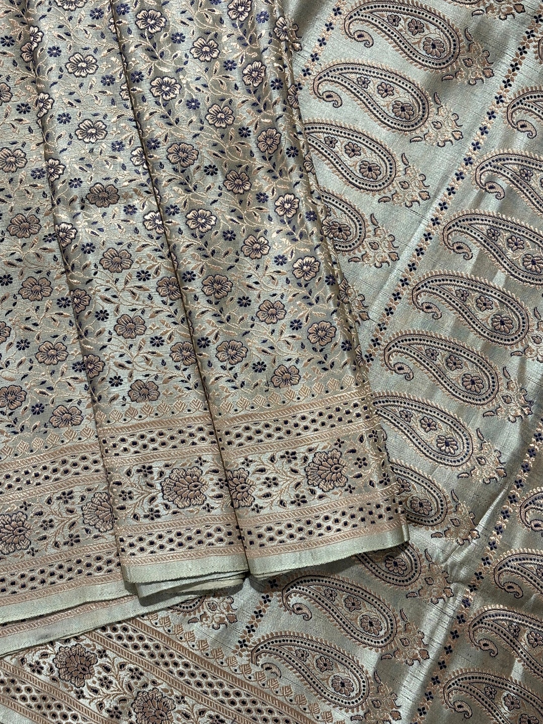 Vintage Heavy Wedding Saree Satin Silk Woven Banarasi Brocade Indian ...