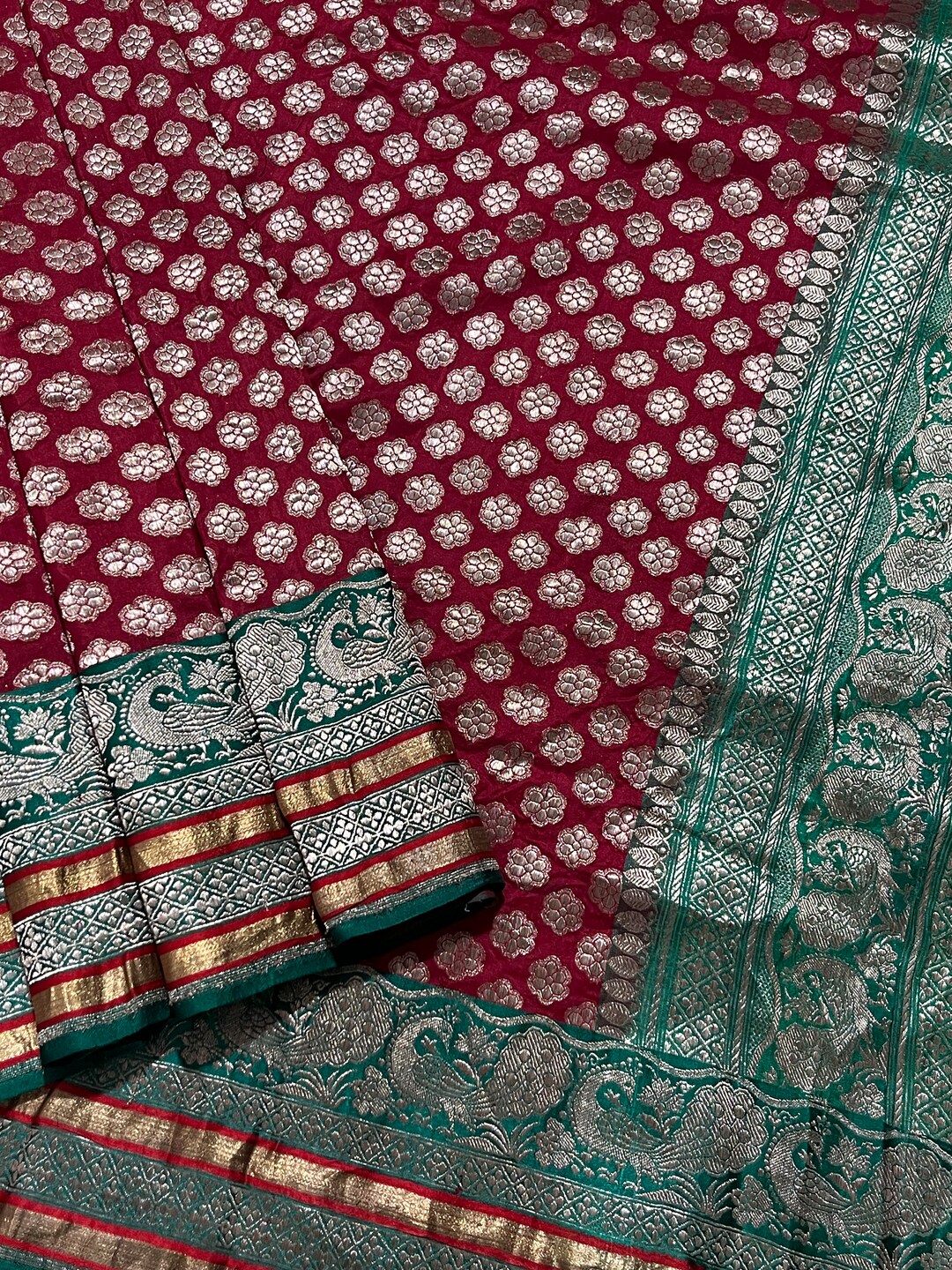 Antique Brocade Sari,banarasi Brocade Gold and Silver Work Banarasi ...