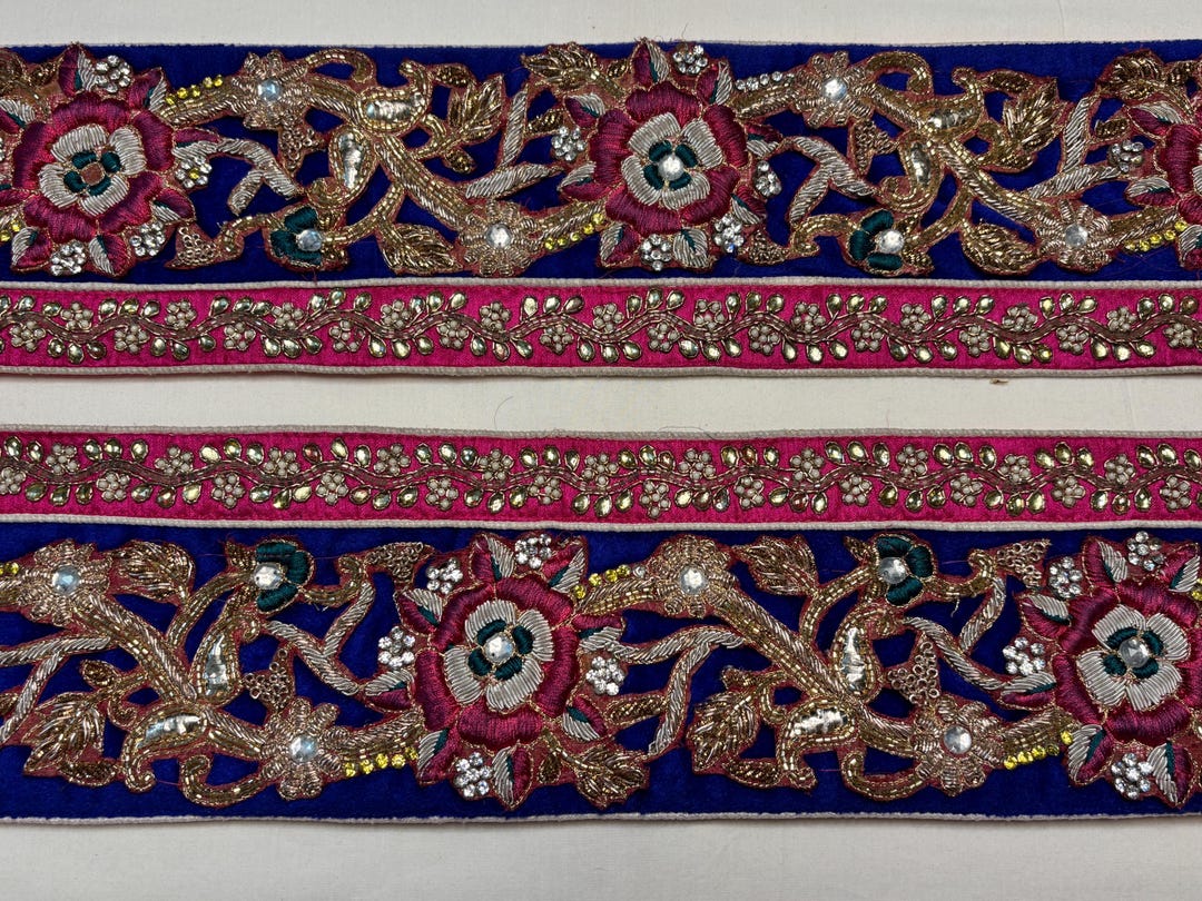 Vintage Indian Sari Border Trim: Hand Embroidered Sequins, Beaded Lace ...