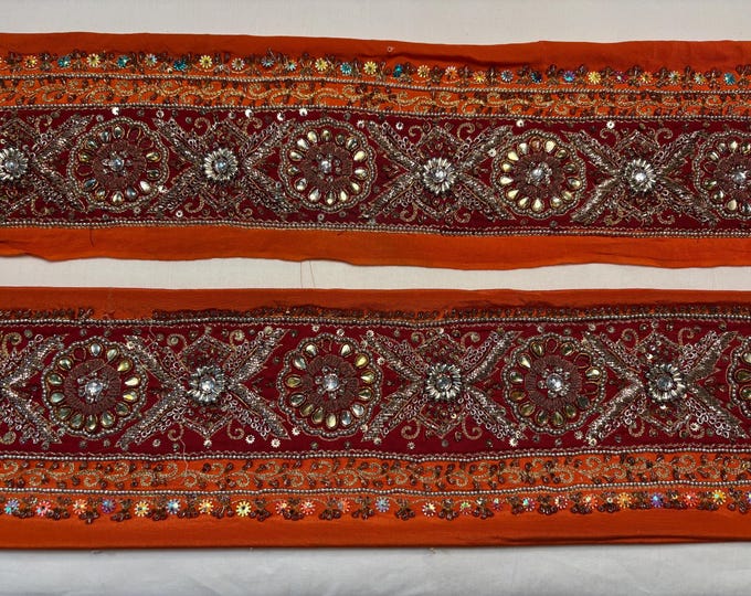 Vintage Indian Sari Border Sewing Beaded Decorative Trim Antique Ribbon ...