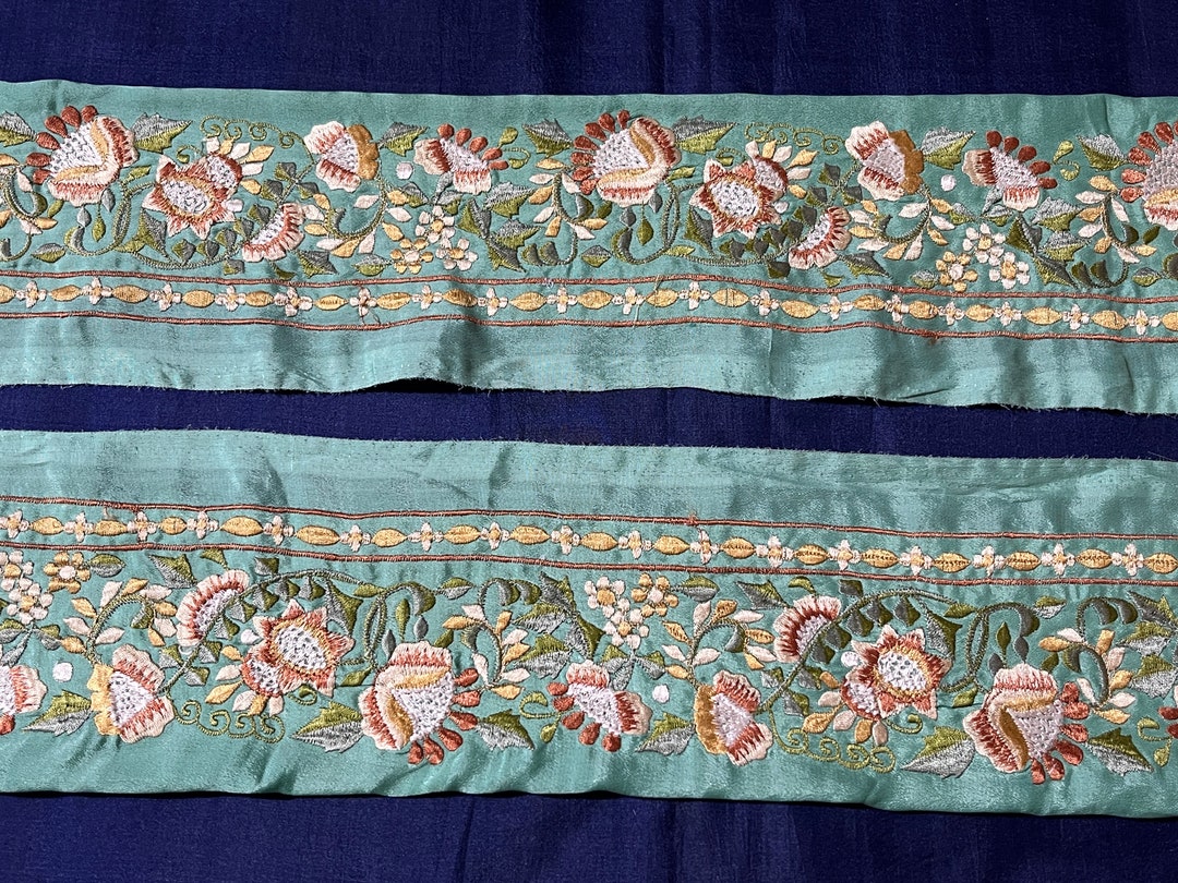 Vintage Indian Sari Border Sewing Embroidered Trim Ribbon Antique Lace ...