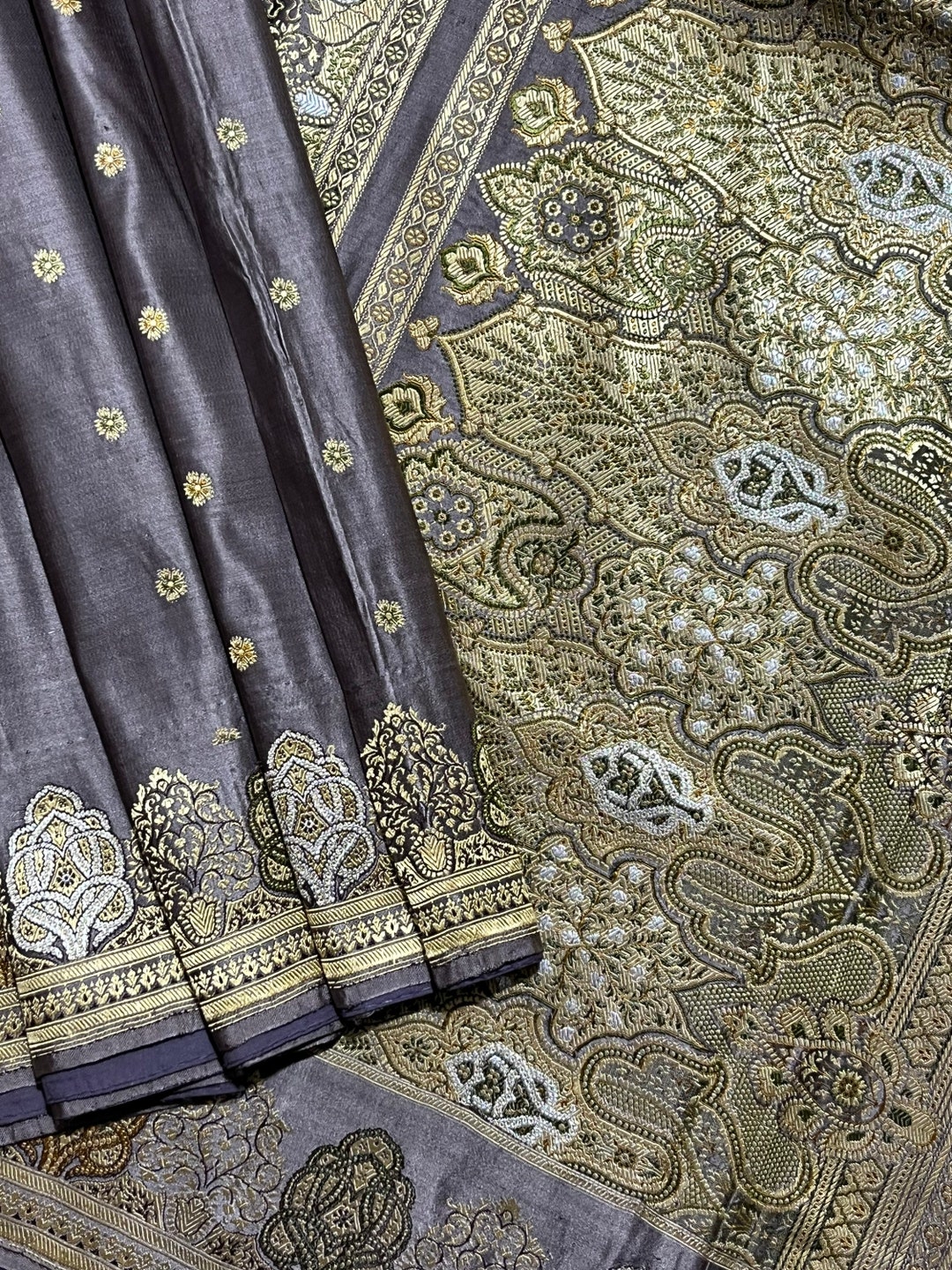 FREE EXPEDITED SHIPPING Indian Vintage Heavy Saree Pure Satin Silk Hand ...