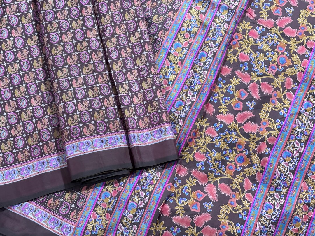 Vintage Floral Print Silk Sari, 5 Yard Fabric - Etsy