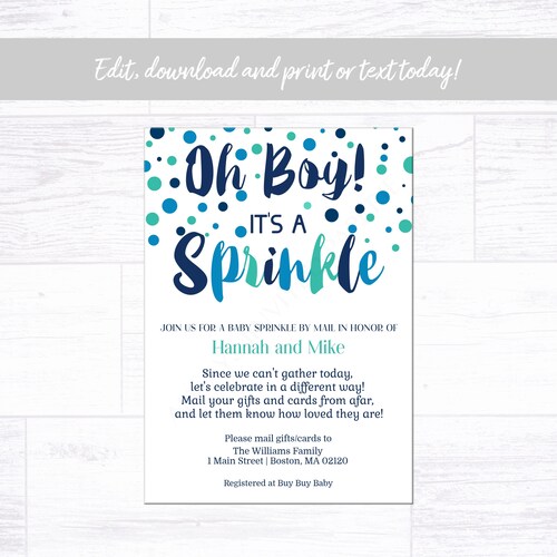Baby Sprinkle by Mail Invitation Boy Baby Sprinkle Invite Boy - Etsy