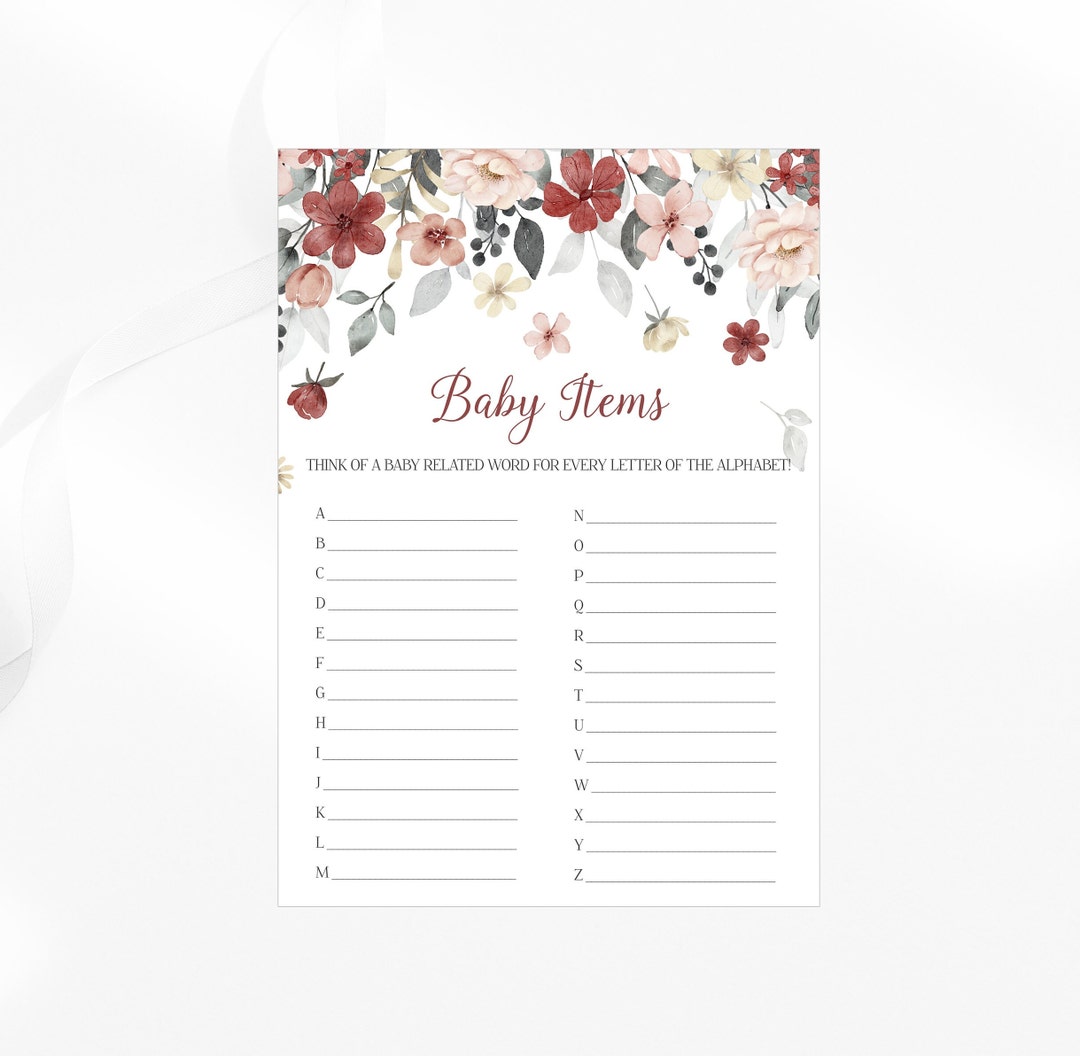 Editable Baby Items Game, Pink Floral Baby Shower Game, Girl Baby Race ...