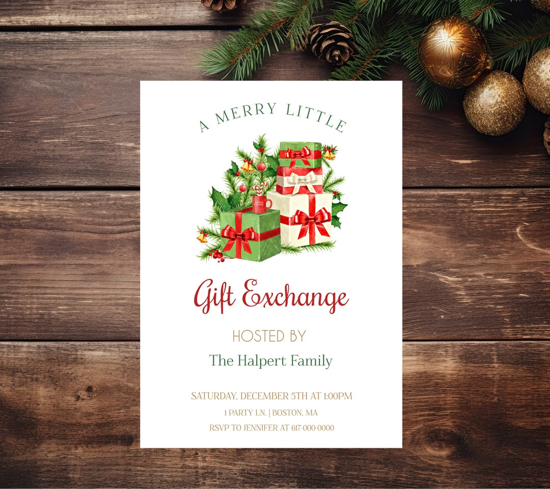 Christmas Gift Exchange Party Invitation, Holiday Party Invitation ...