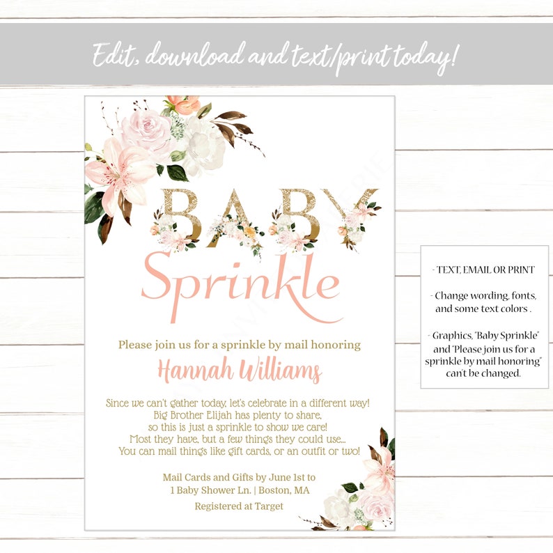 Baby Sprinkle by Mail Invitation Girl Floral Sprinkled With | Etsy