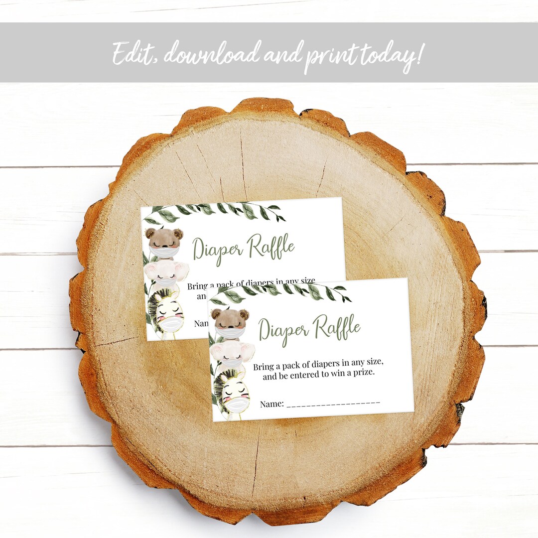 Diaper Raffle Ticket, Safari Diaper Raffle Insert, Instant Download ...