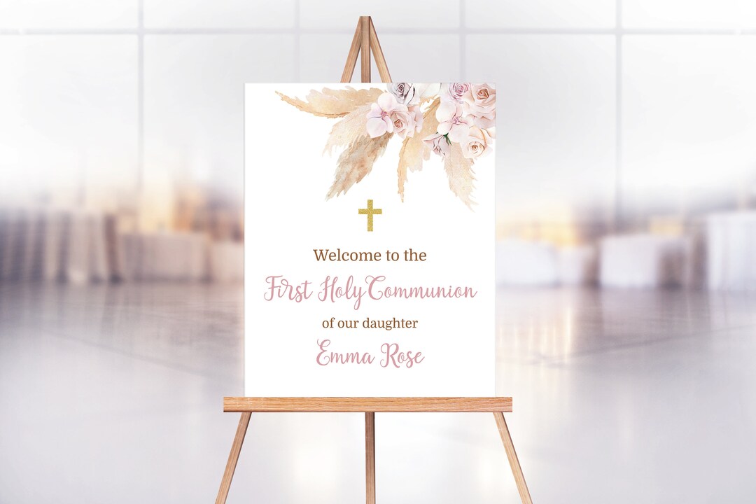 1st Holy Communion Welcome Sign Boho Pink First Holy - Etsy