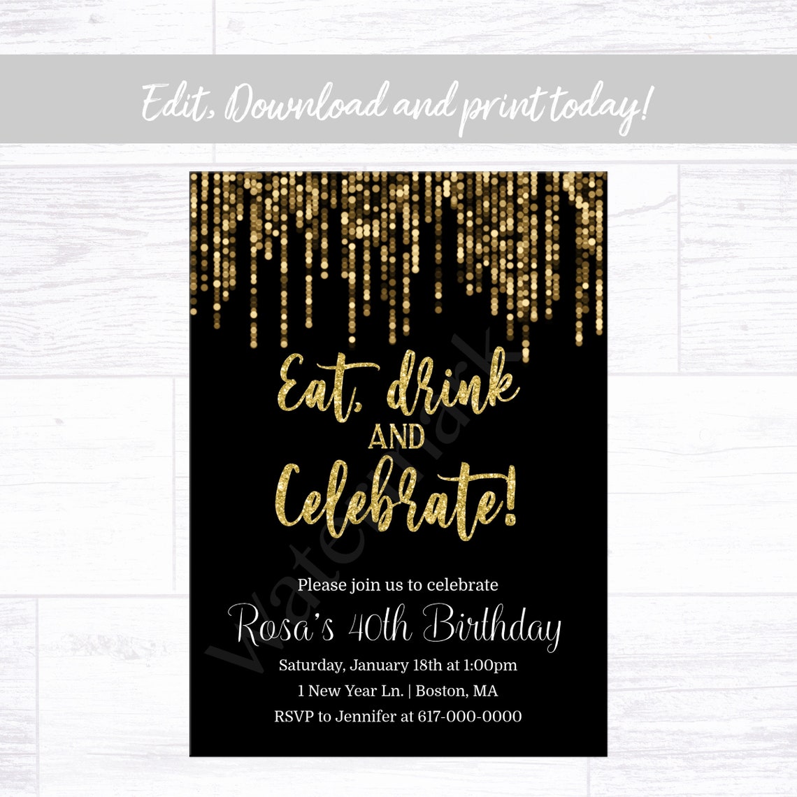 Eat Drink and Celebrate Birthday Invitation Any Age Gold | Etsy