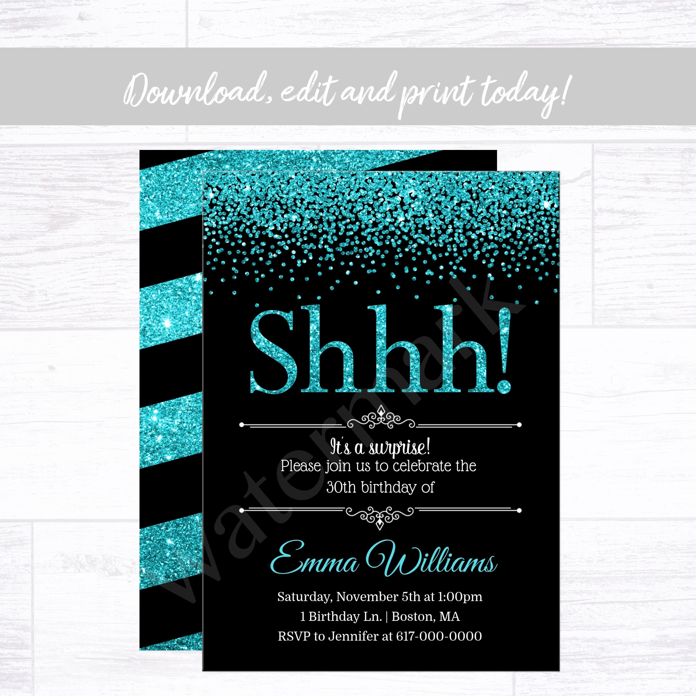 Turquoise And Black Invitations