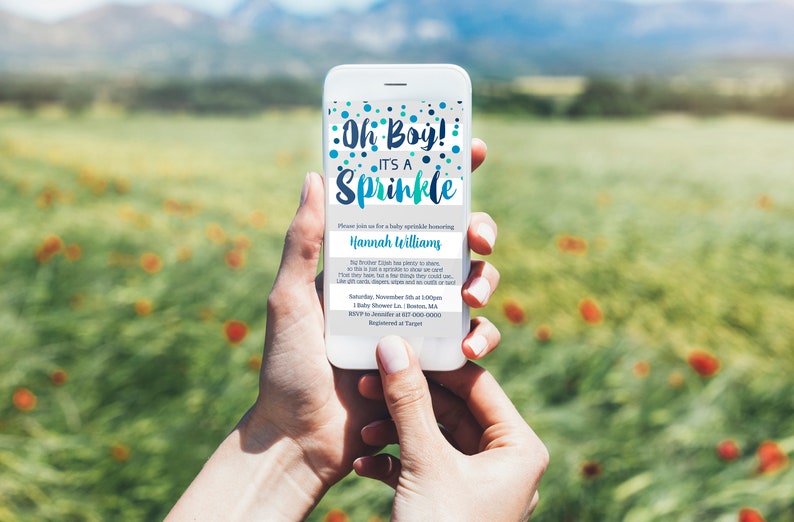 Editable Baby Sprinkle Text Invitation Boy Blue Gray Baby - Etsy