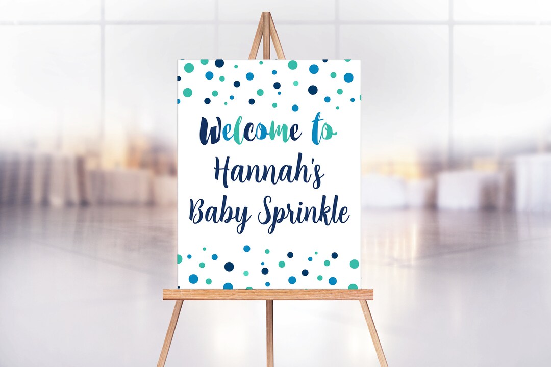Editable Baby Sprinkle Welcome Sign, Blue and Gray Welcome Sign ...