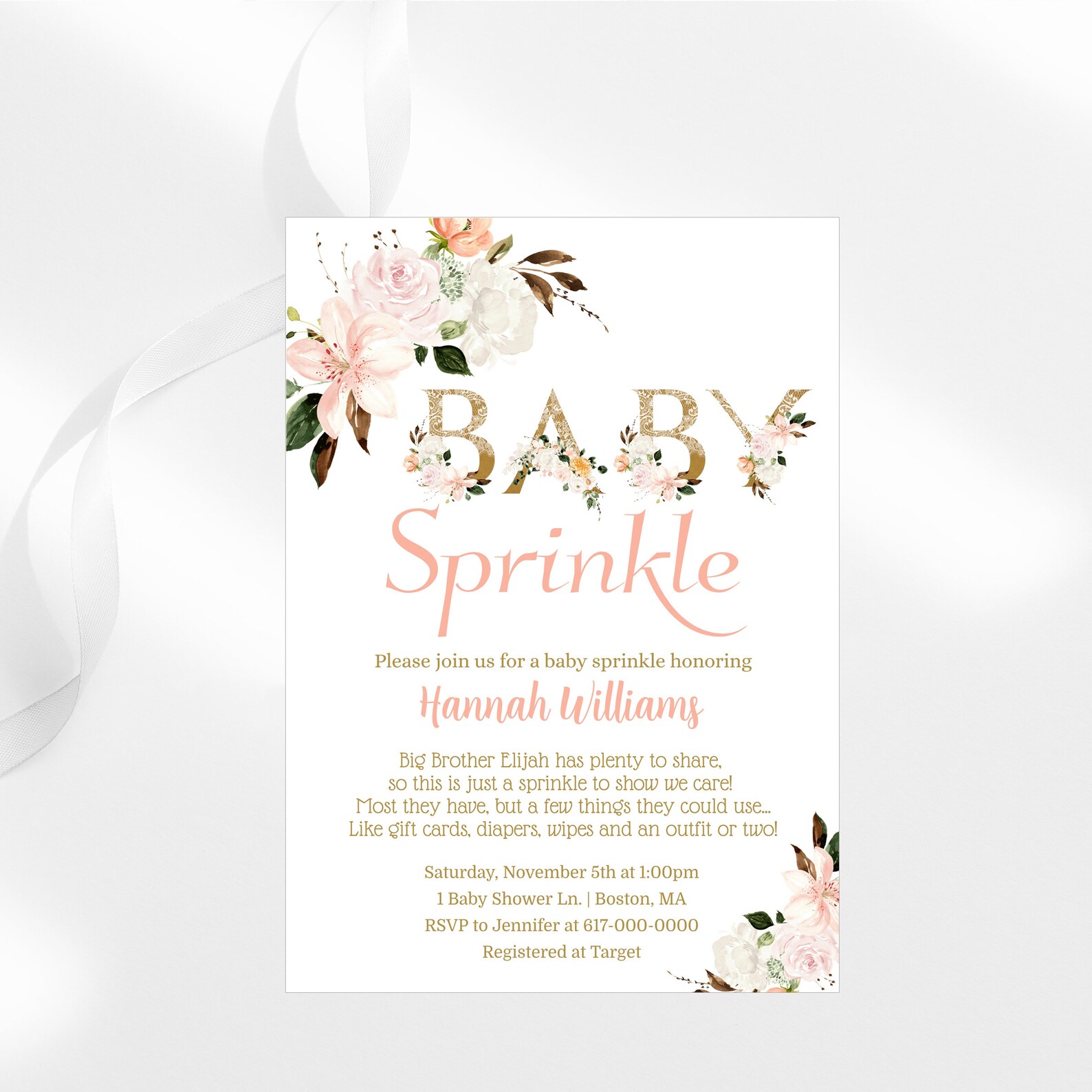 Baby Sprinkle Invitation Girl, Floral Sprinkled With Love Baby Sprinkle ...