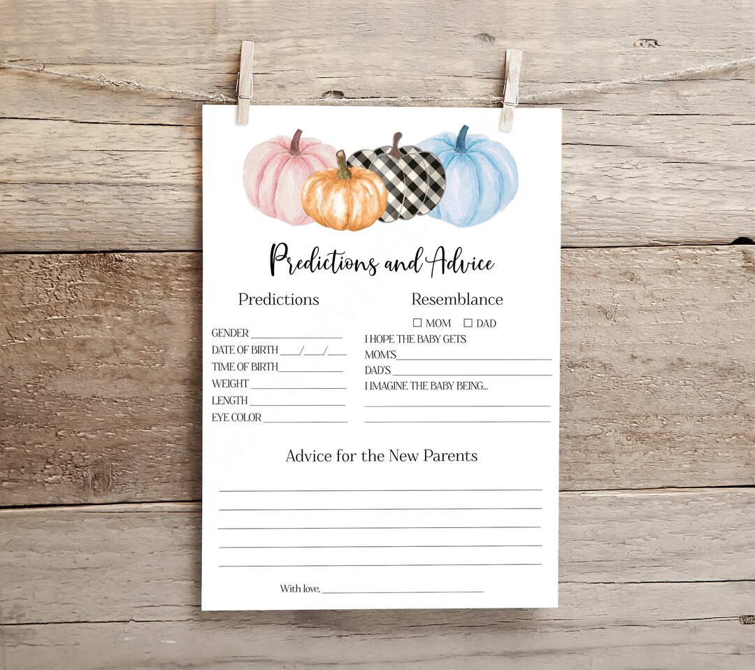 Editable Fall Predictions and Advice Shower Game Pumpkin Baby - Etsy