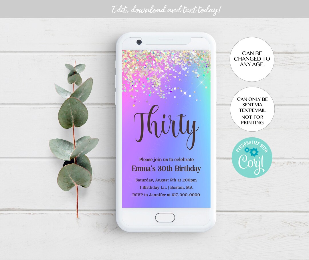 Birthday Text Invitation, Any Age Rainbow Birthday Invitation, Instant ...