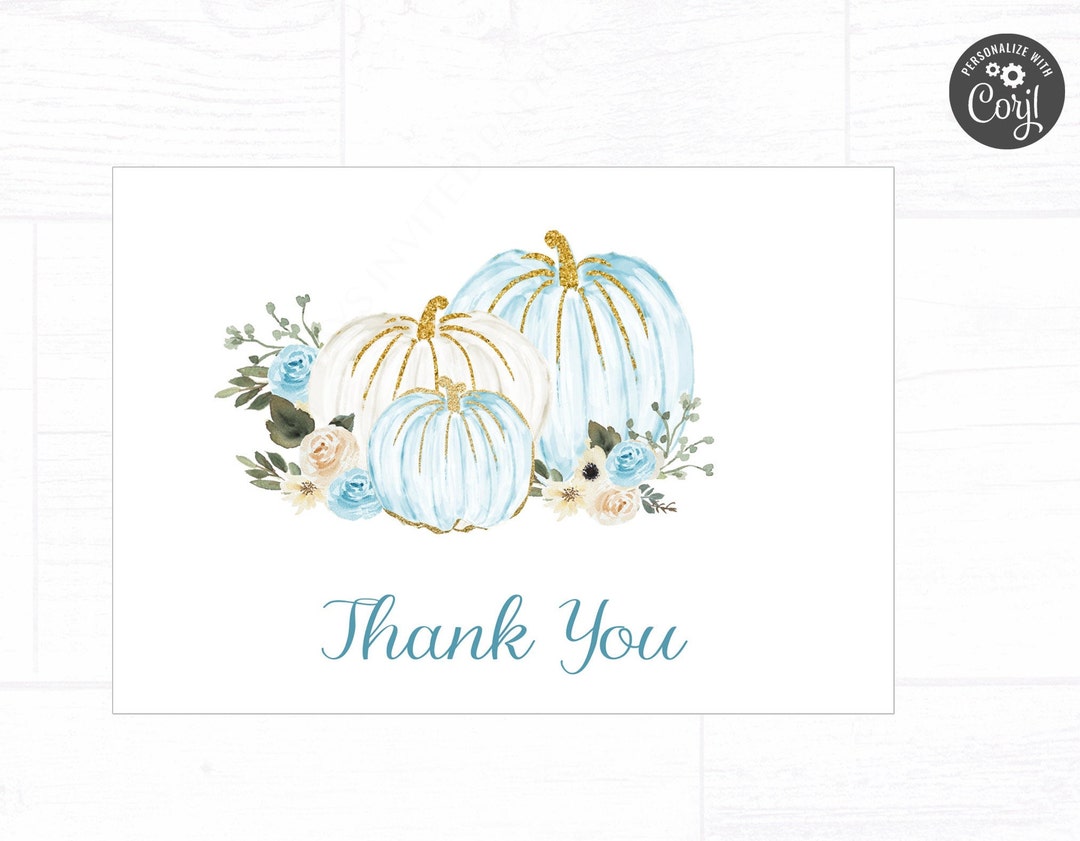 Editable Blue Fall Thank You Card, Pumpkin Thank You Card - Etsy
