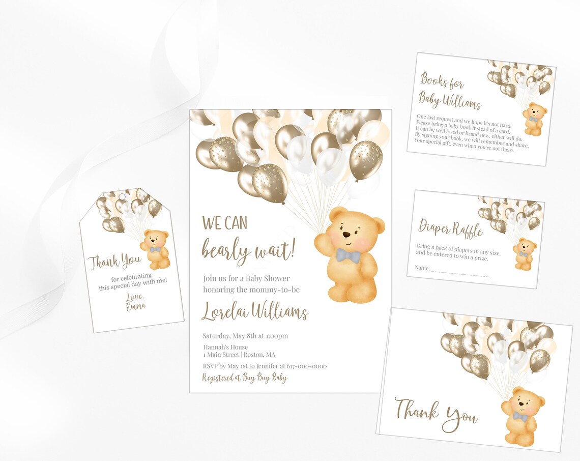 Editable Teddy Bear Baby Shower Baby Shower Invitation Set | Etsy