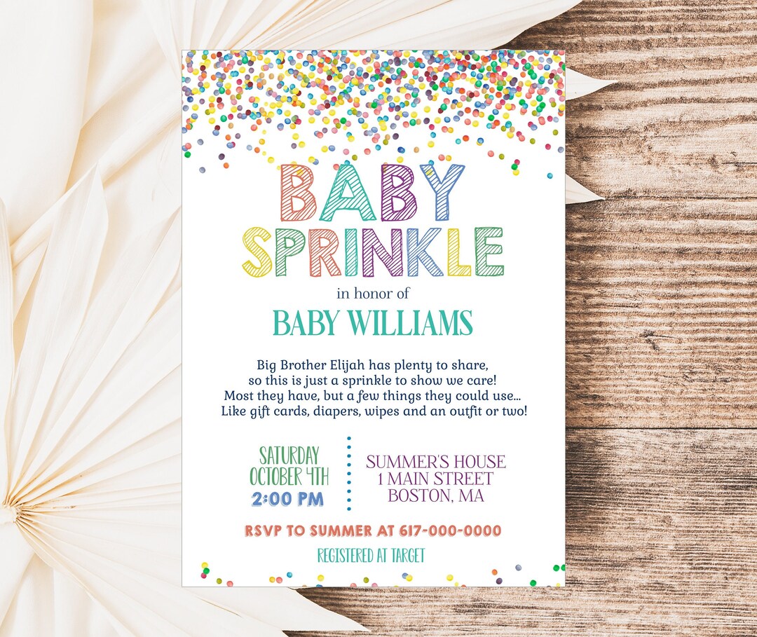 Baby Sprinkle Invitation Neutral, Rainbow Sprinkles Baby Sprinkle ...