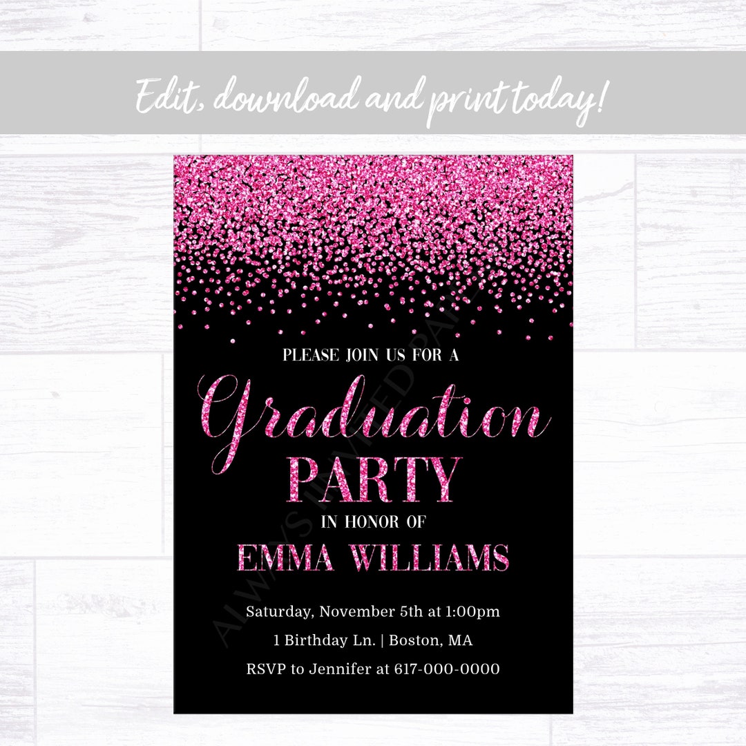 Graduation Party Invitation, Pink Confetti Graduation Invitation ...