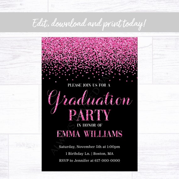 Graduation Party Invitation Pink Confetti Graduation | Etsy