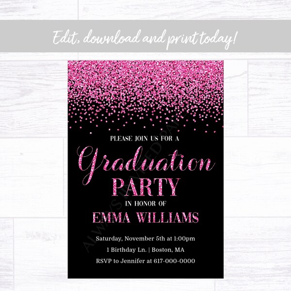 Pink Graduation Invitations - Etsy