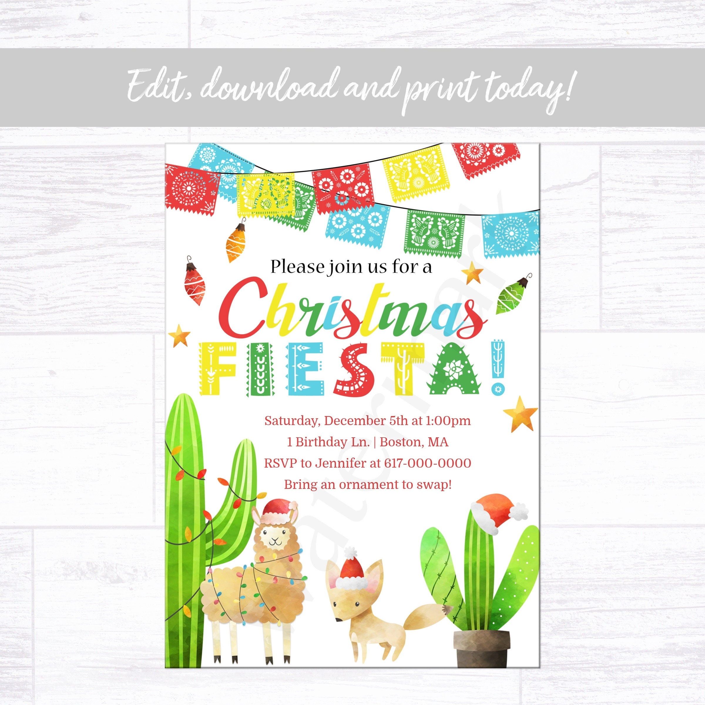 Christmas Fiesta Invitation, Holiday Party Invitation, Fiesta Cactus ...