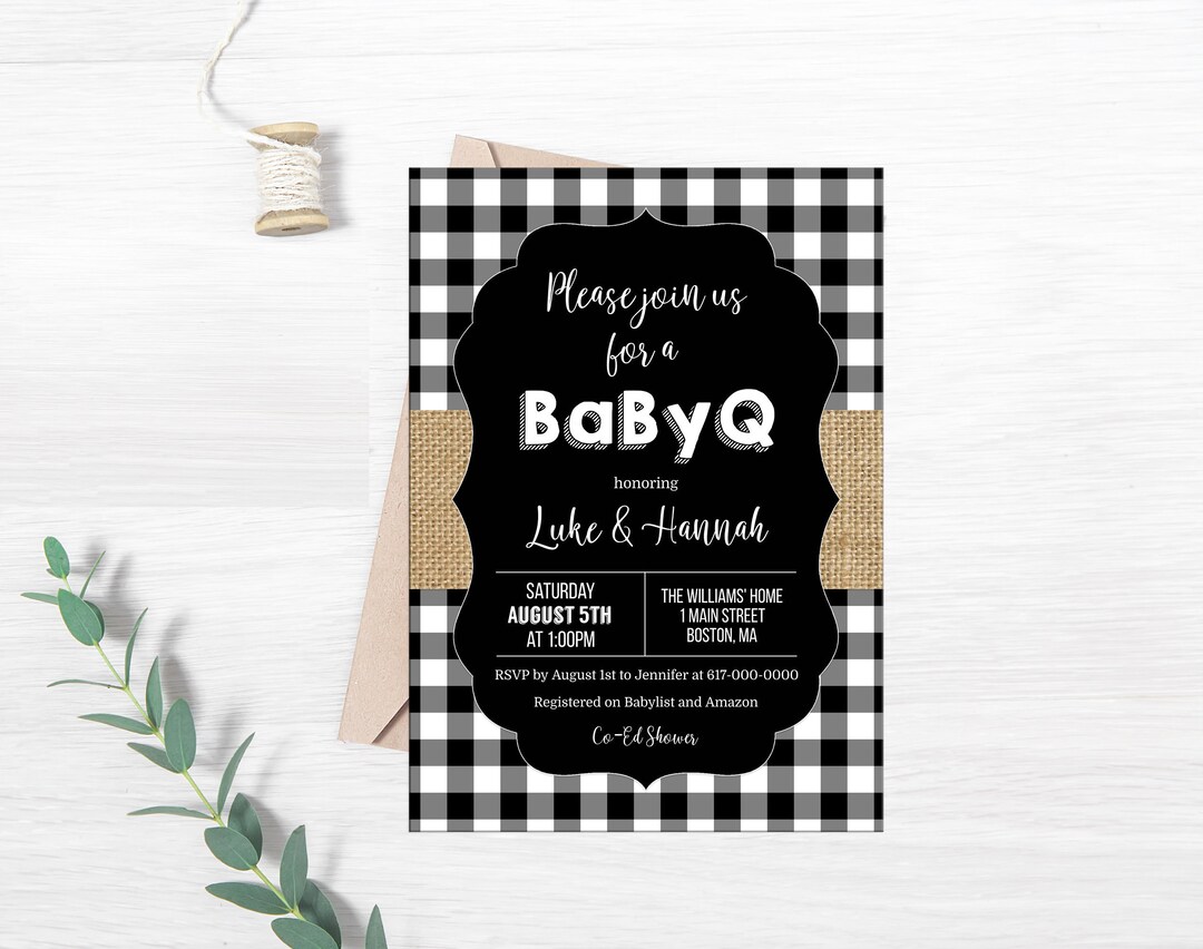 Babyq Invitation, Black and White Babyq Baby Shower Invitation, Gender ...