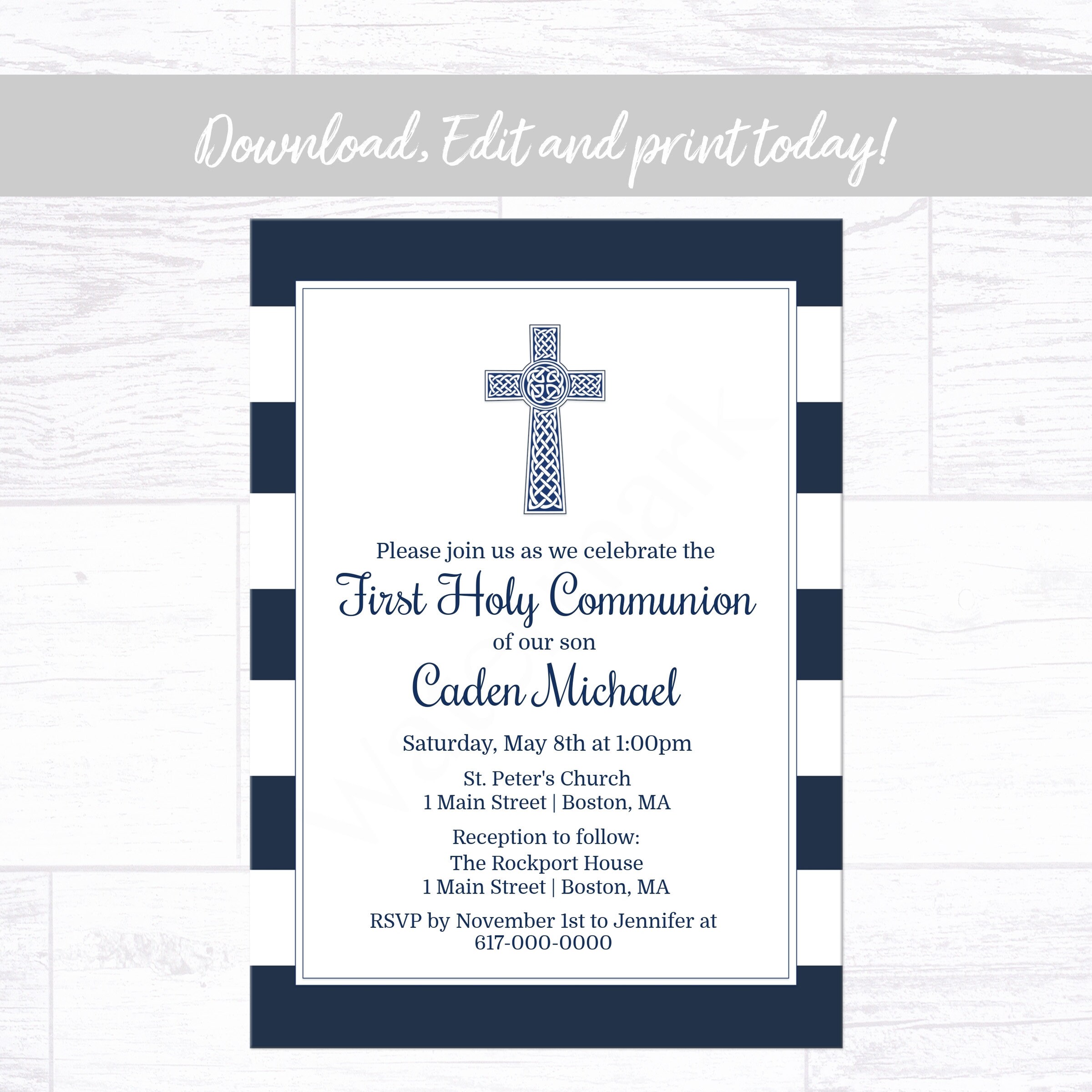 Invitations & Announcements Printable Digital File Silver Cross ...