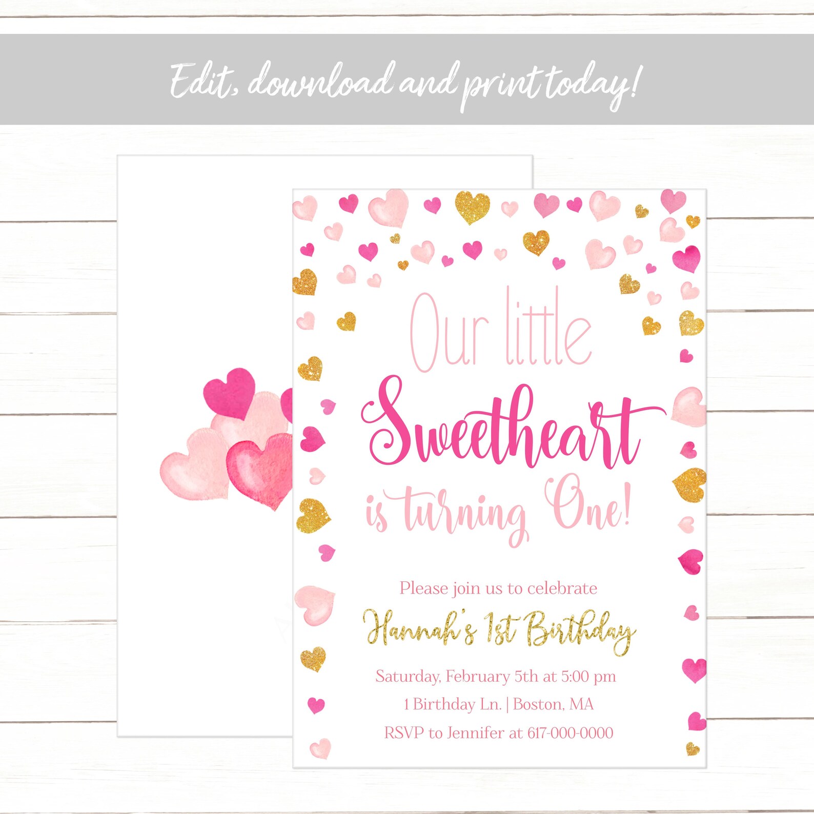 Editable Sweetheart Birthday Invitation Girl Any Age Pink and - Etsy