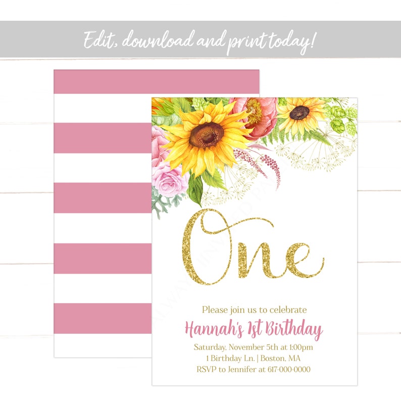 Editable Sunflower Birthday Invitation Set Birthday - Etsy