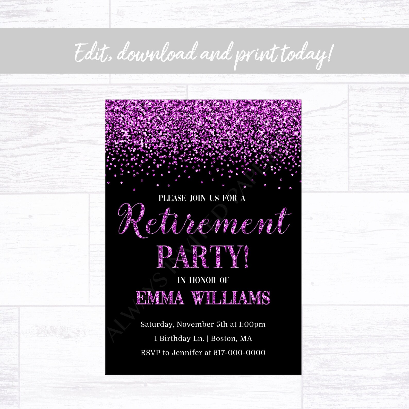 Retirement Party Invitation Purple and Black Retirement - Etsy