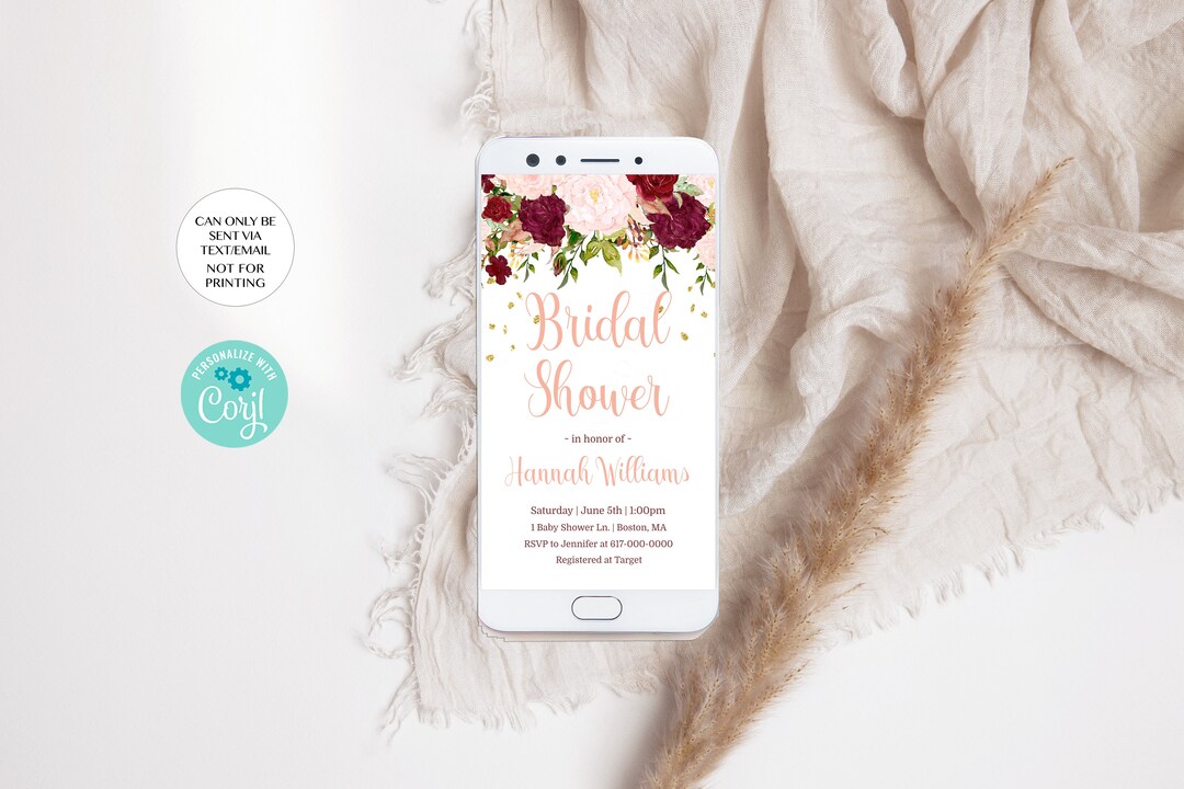 Editable Floral Bridal Shower Text Invitation, Pink Bridal Invitation ...