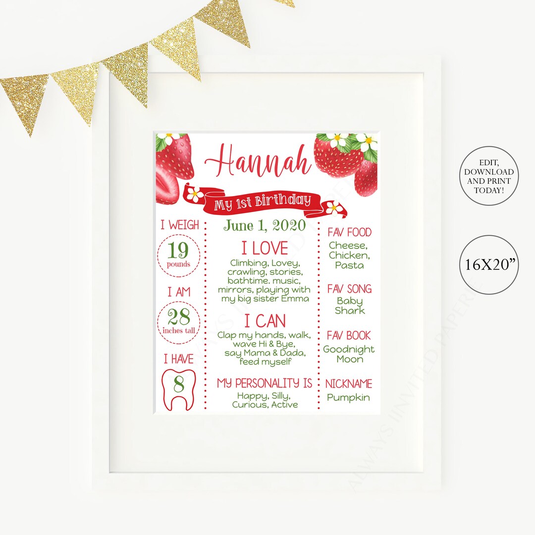 Strawberry Birthday Milestone Board, Strawberry Birthday Milestone Sign ...