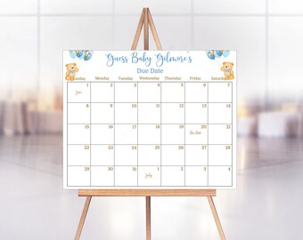 Blue Brown Guess Baby Due Date Calendar Game Printable Teddy - Etsy