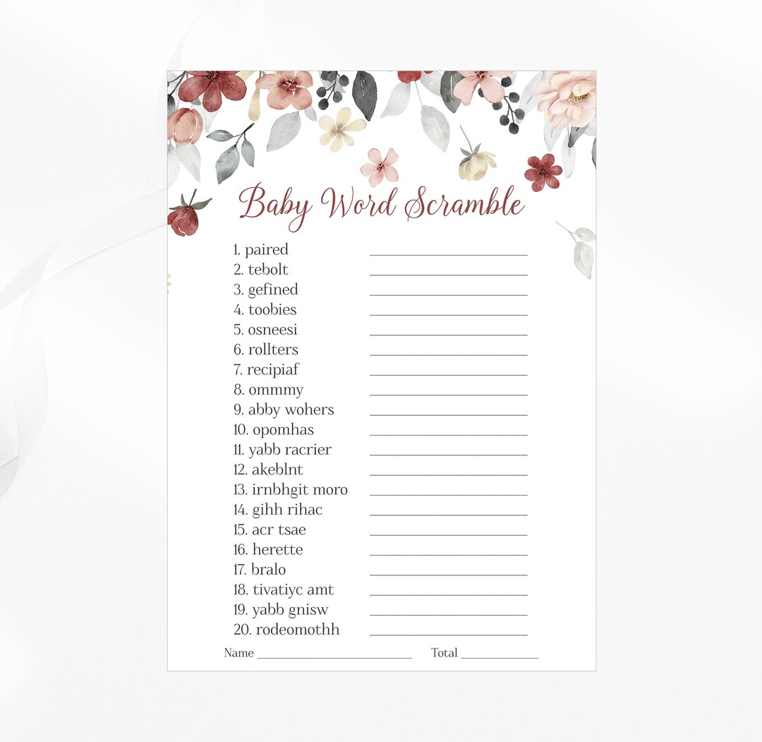 Baby Word Scramble Baby Shower Game, Pink Floral Baby Shower Emoji Game ...