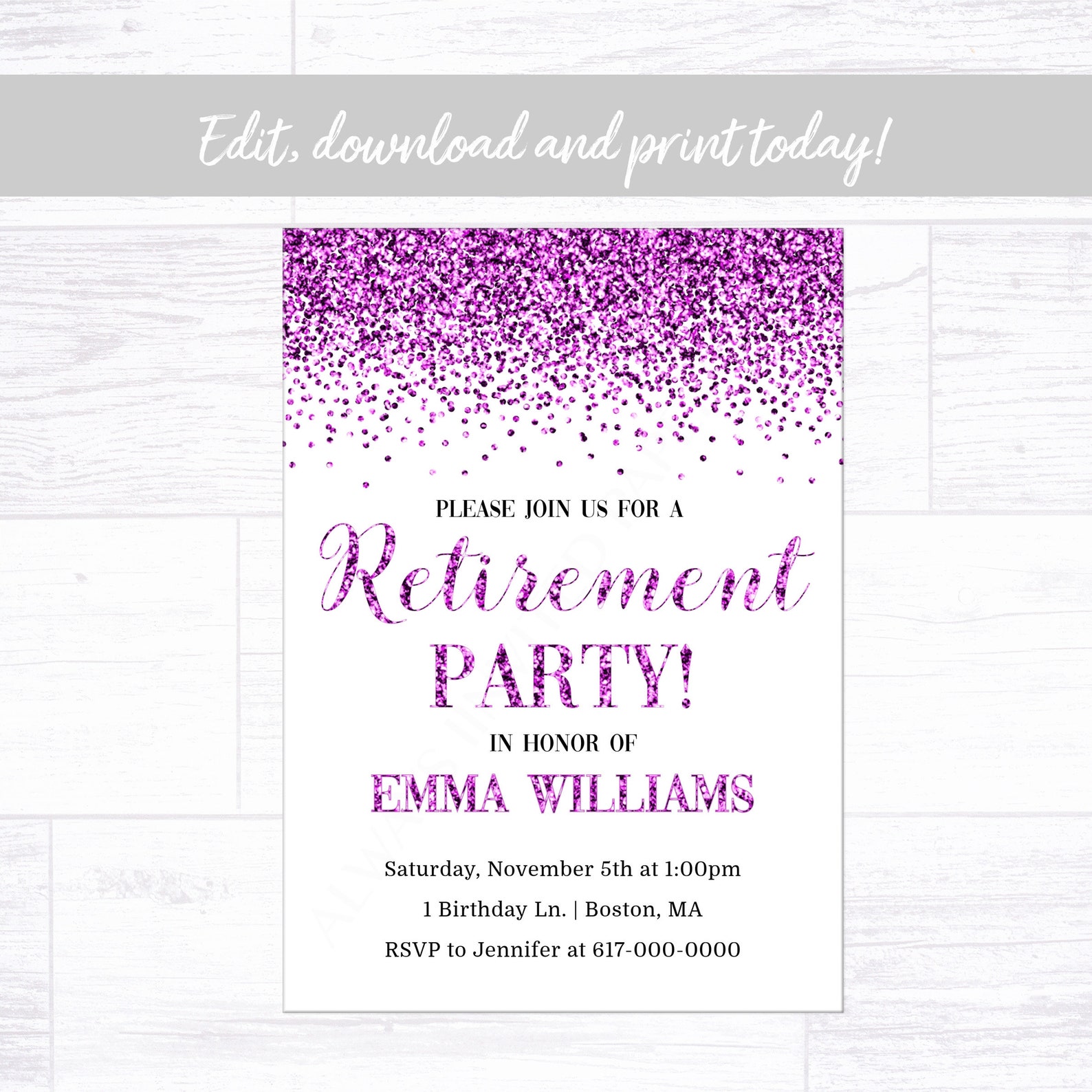 Retirement Party Invitation Purple Confetti Retirement - Etsy